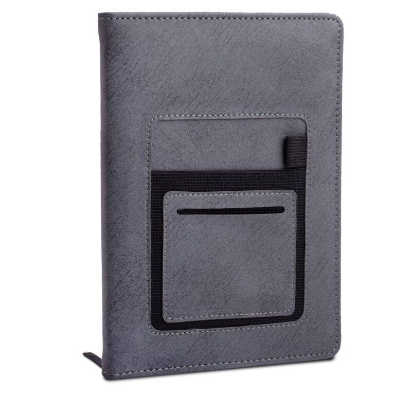 Soft Gray A5 notebook with mobile pocket, card holder pocket & pen loop ...